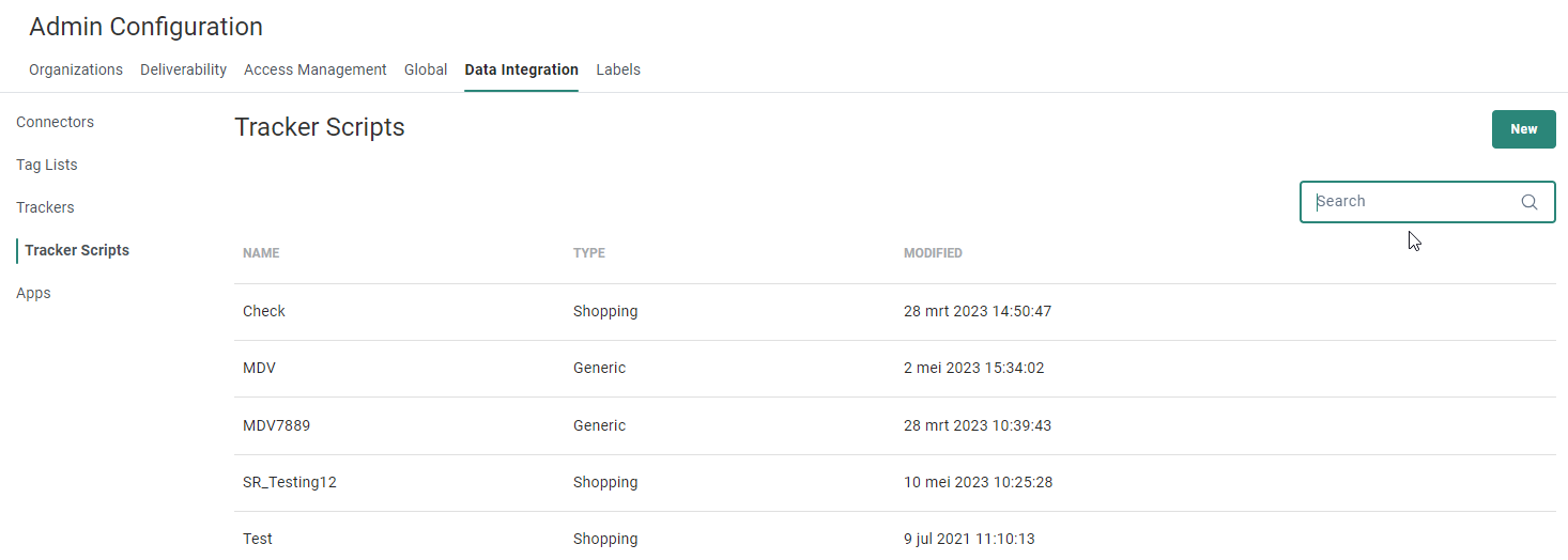 Admin Configuration - Data Integration - Tracker Scripts